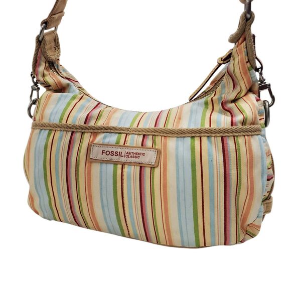 Fossil | Bags | Fossil Crossbody Bag Striped Multicolor Double Pockets ...